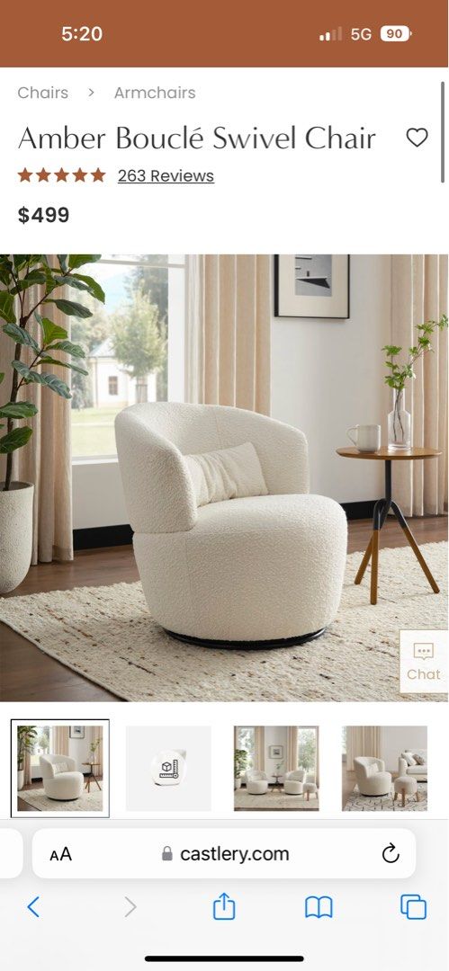 Castlery Amber Boucle Swivel Chair, Furniture & Home Living, Furniture ...