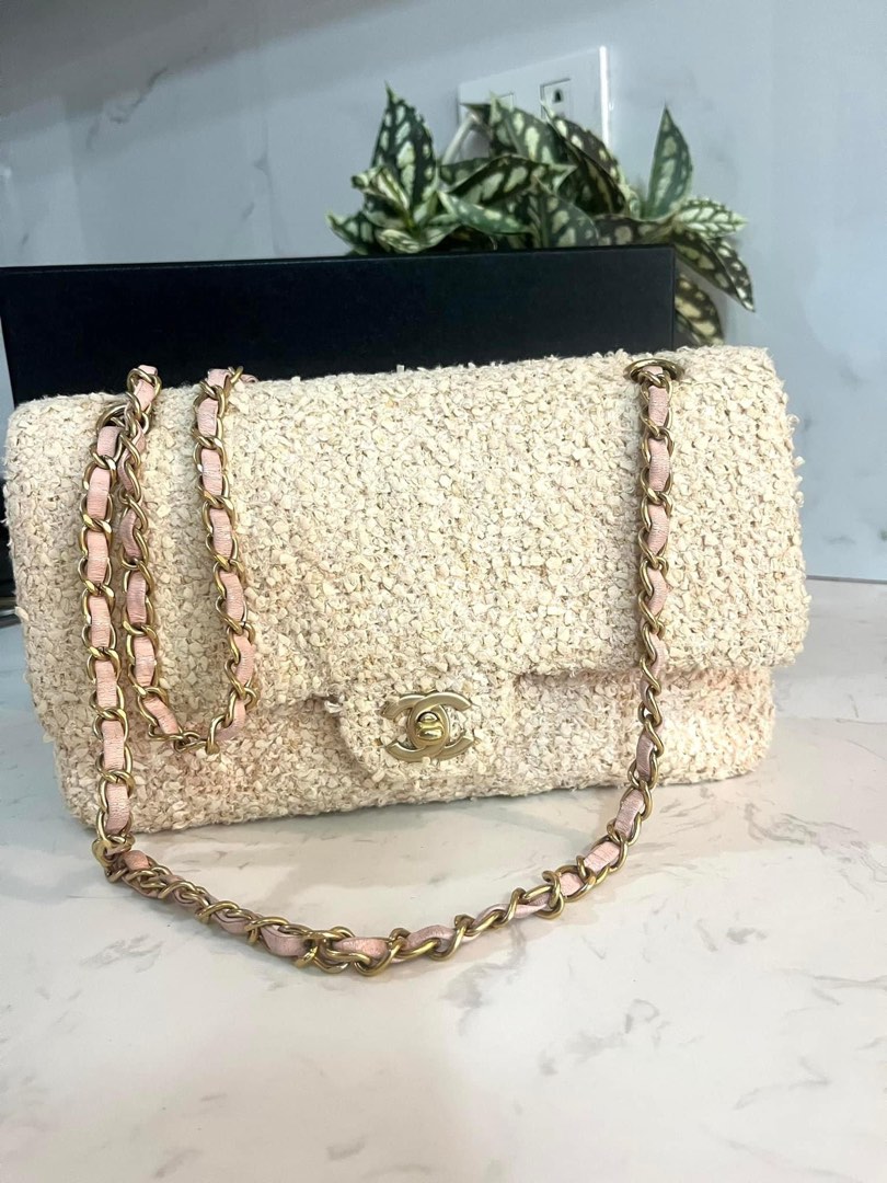Chanel Tweed Classic Medium Double Flap in Baby Pink Lambskin and Pale ...
