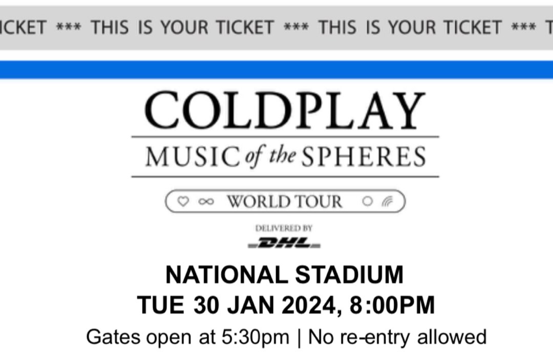 COLDPLAY Concert Ticket, Tickets & Vouchers, Event Tickets on Carousell