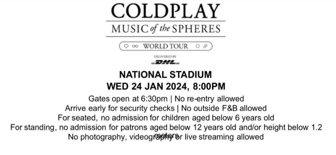 Coldplay tickets x 1, Tickets & Vouchers, Event Tickets on Carousell