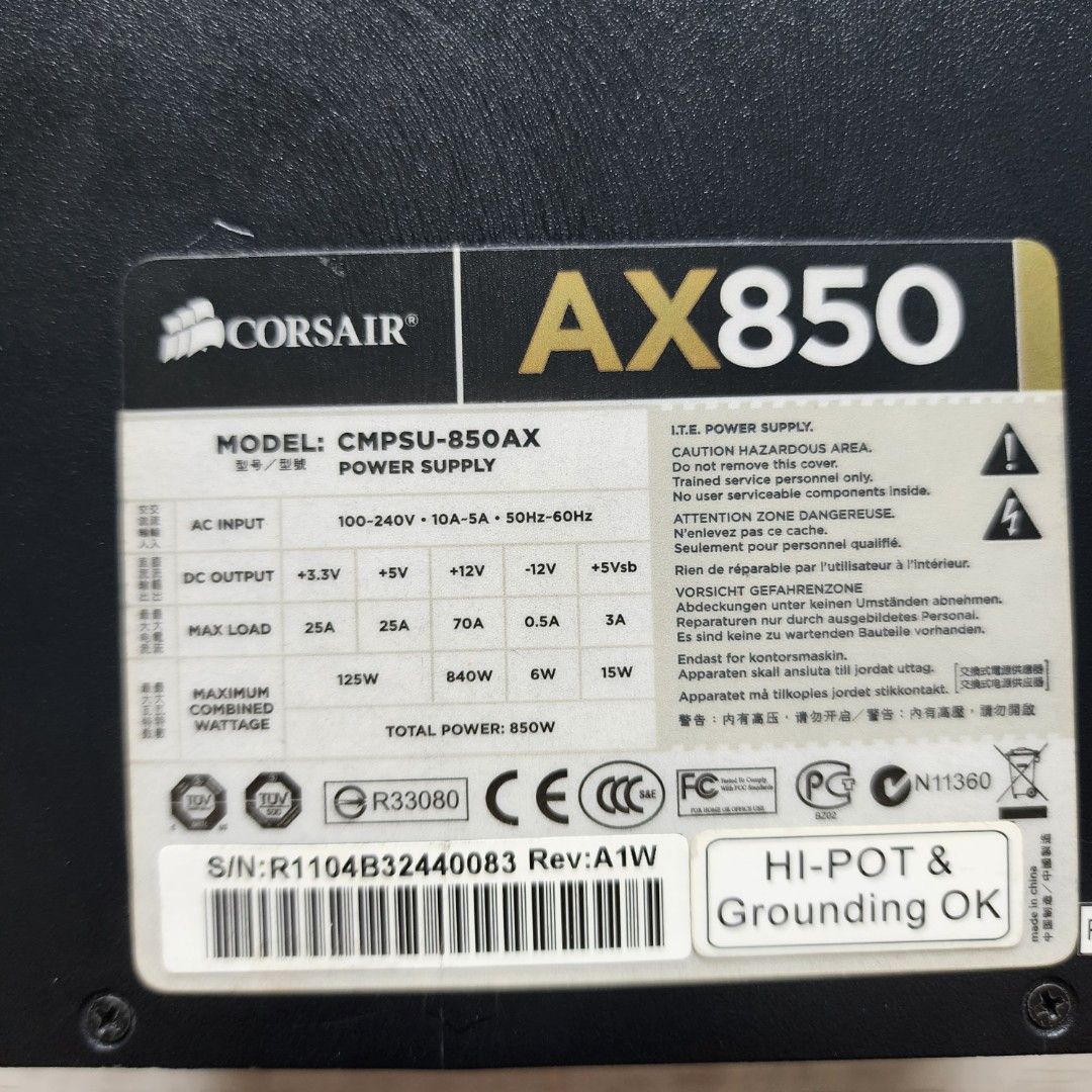 Corsair AX850 Power Supply, Computers & Tech, Parts & Accessories, Computer Parts on Carousell
