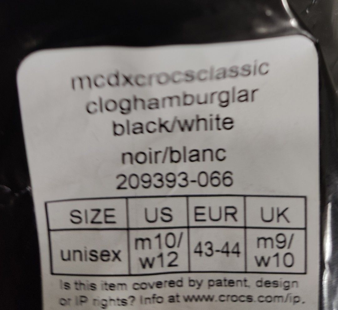 Crocs X McDonald's Hamburglar Black White Edition Classic Clog Jibbitz ...