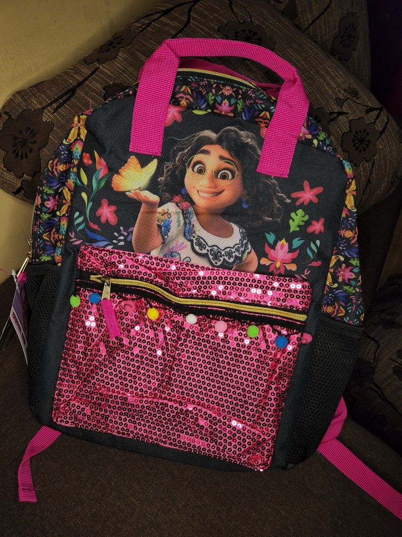 Disney Encanto Mirabel Girl 17 Inch Backpack Girls Bookbag Sequin ...