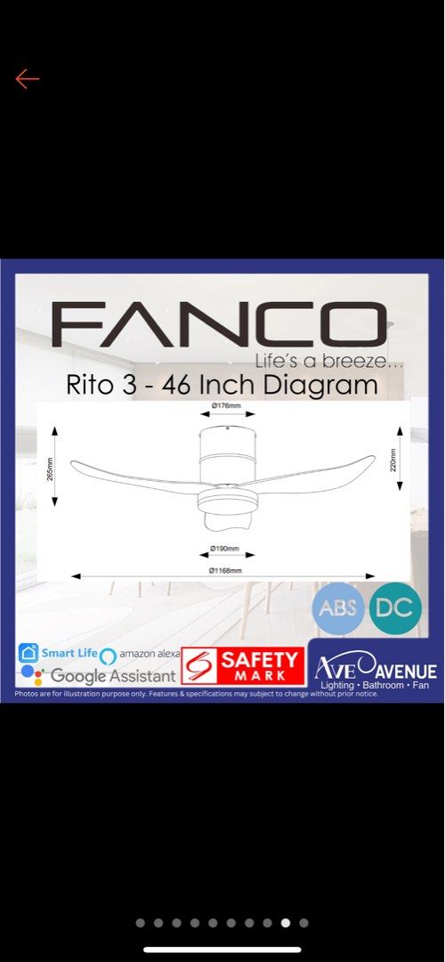 FANCO CO-FAN Rito-3 SMART DC Motor 46 inch 3 Blade Ceiling Fan w/ 3 ...