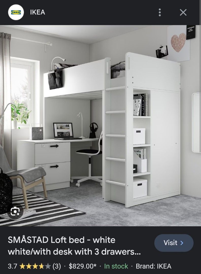 IKEA SMASTAD Loft bed (black) NO mattress, Furniture & Home Living ...