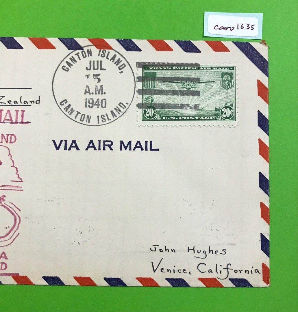 Jul 1940 first flight cover via Pan American Clipper, Canton Island to ...