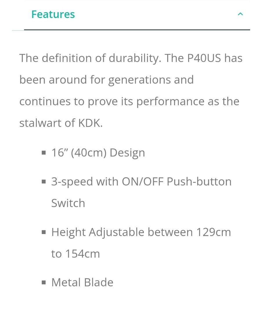 KDK P40US Electric Fan (Pedestal Fan), Furniture & Home Living ...