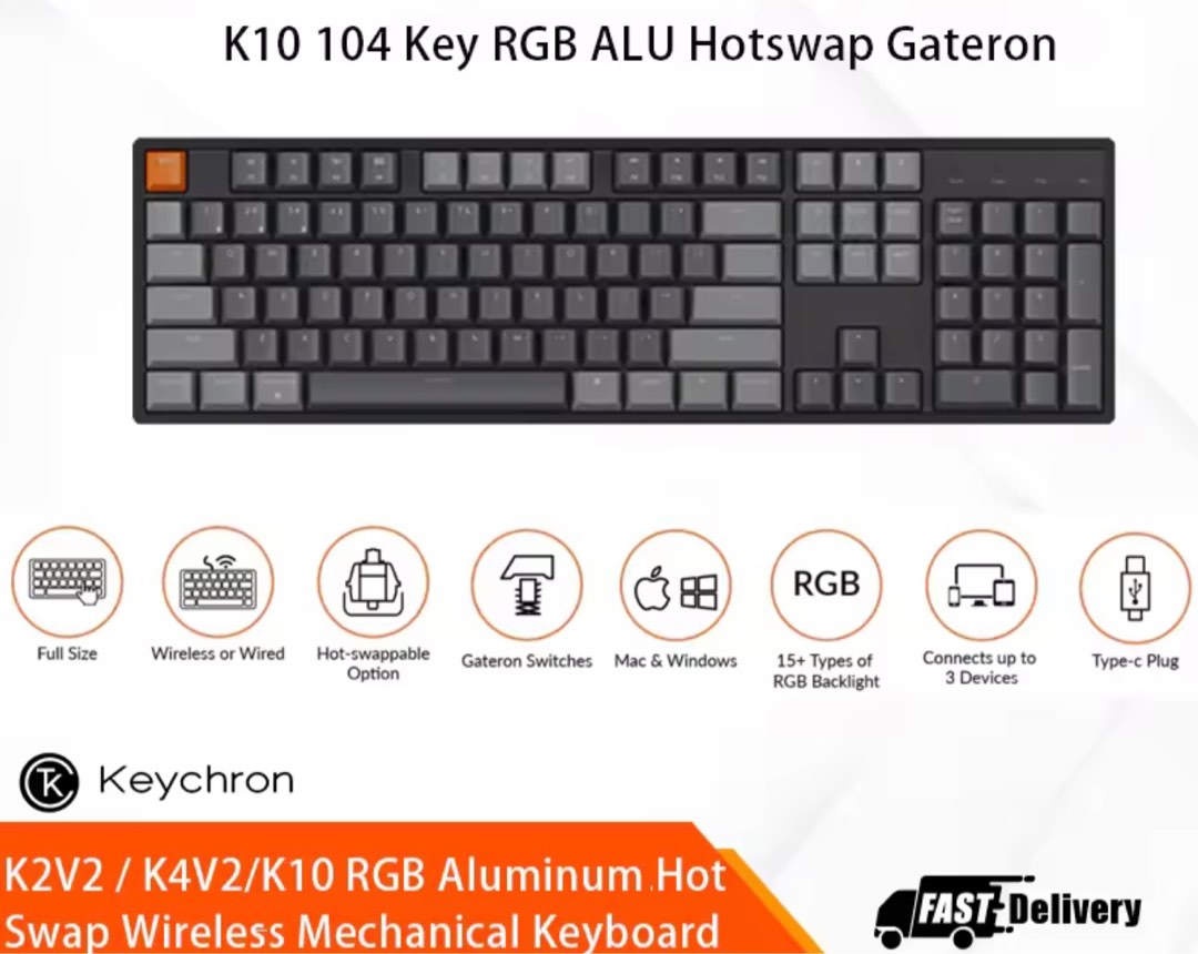 Keychron K10 RGB Aluminum Wireless Mechanical Keyboard, Computers ...
