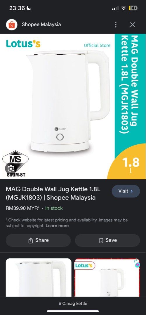 MAG Kettle 1.8L, TV & Home Appliances, Kitchen Appliances, Kettles ...