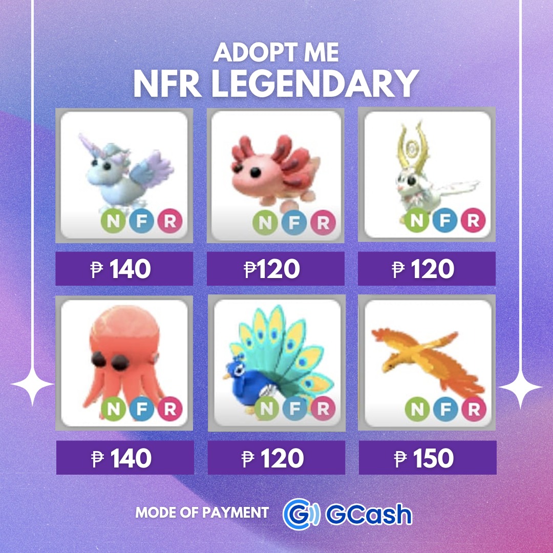 NFR Adopt Me (Axolotl, Alicorn, Goldhorn, Octopus, Peacock, Phoenix ...