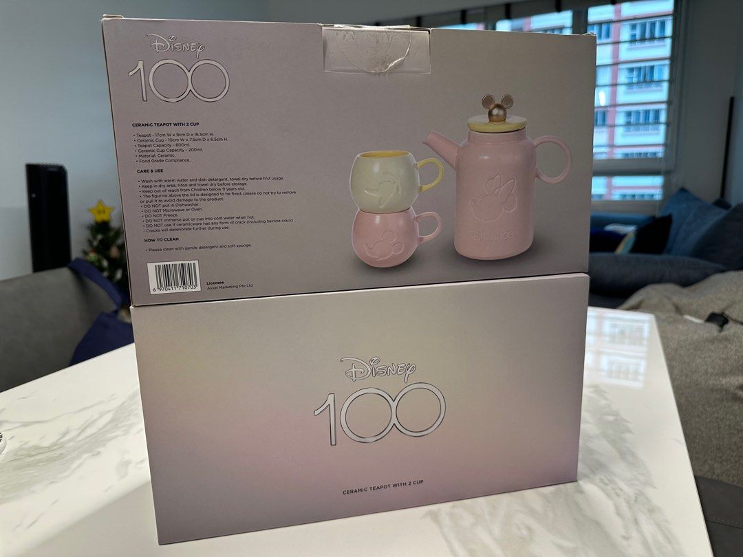 NTUC FairPrice Disney 100 Ceramic Teapot with 2 Cup, Furniture & Home ...