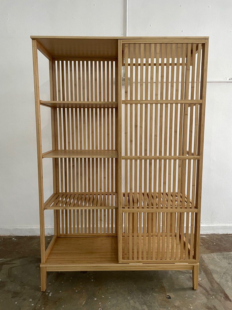 Open bamboo wardrobe with sliding door, Furniture & Home Living ...