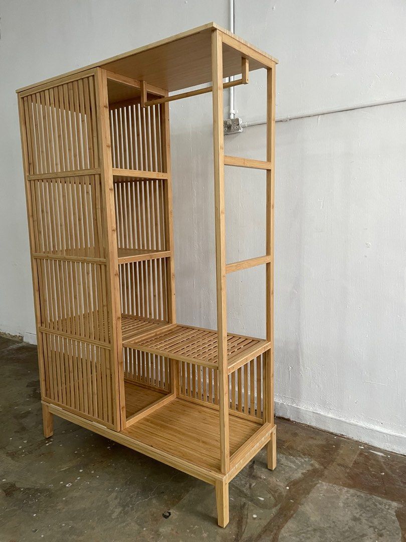 Open bamboo wardrobe with sliding door, Furniture & Home Living ...