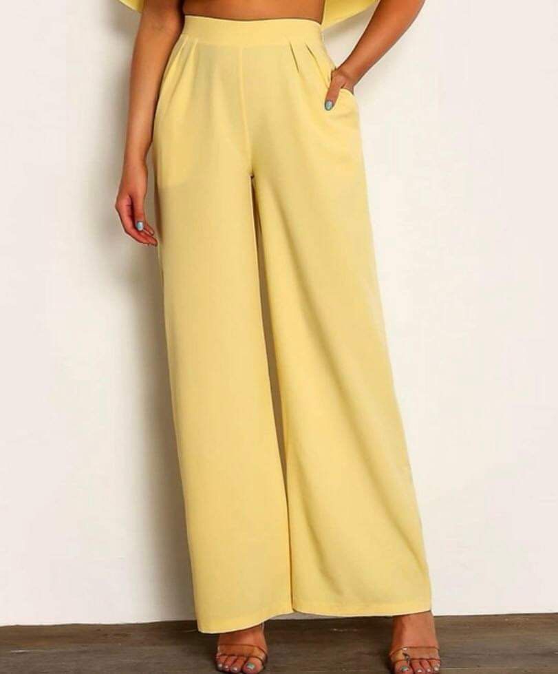 Pastel Yellow Wide Leg Pants, Women's Fashion, Bottoms, Other Bottoms ...