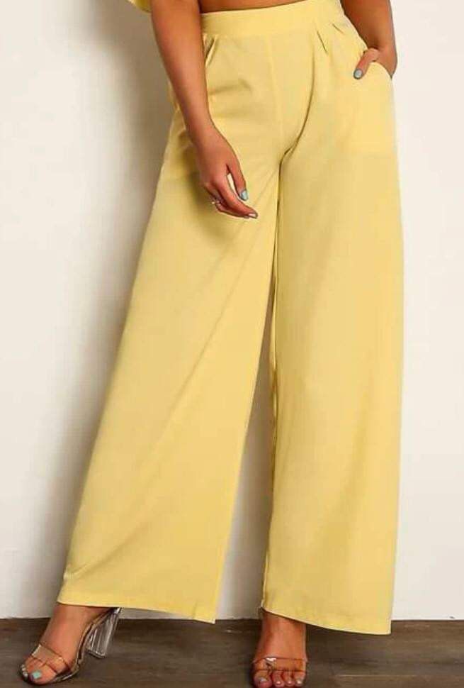 Pastel Yellow Wide Leg Pants, Women's Fashion, Bottoms, Other Bottoms ...