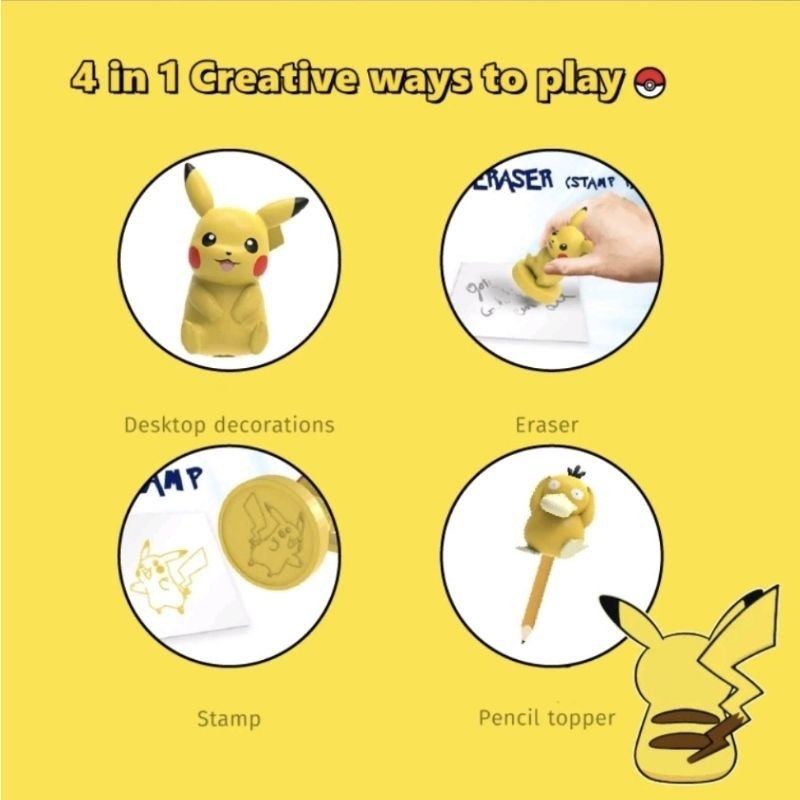 Pokemon Figure 4 in 1 Toy Stamp Eraser Pencil Topper - Full set of 9 ...