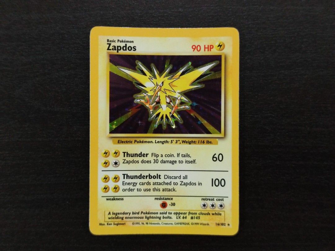 Pokemon Zapdos Base Set 16/102 Holo Rare, Hobbies & Toys, Toys & Games ...