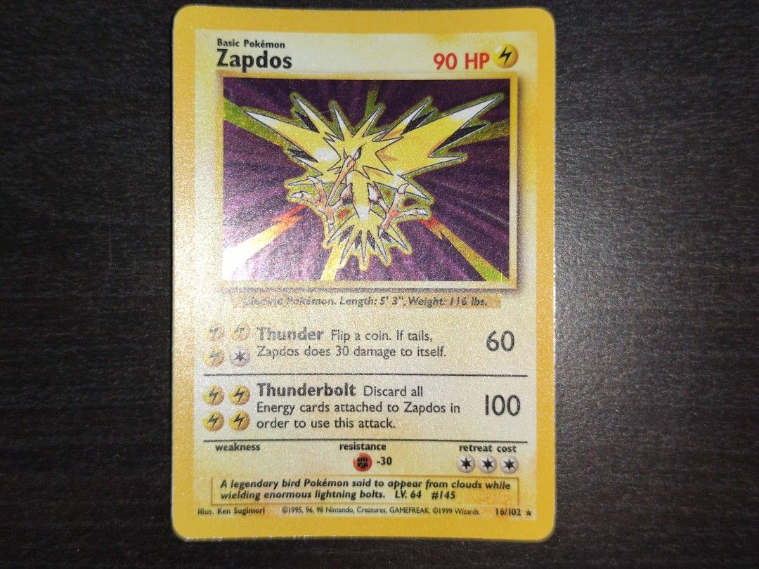Pokemon Zapdos Base Set 16/102 Holo Rare, Hobbies & Toys, Toys & Games ...
