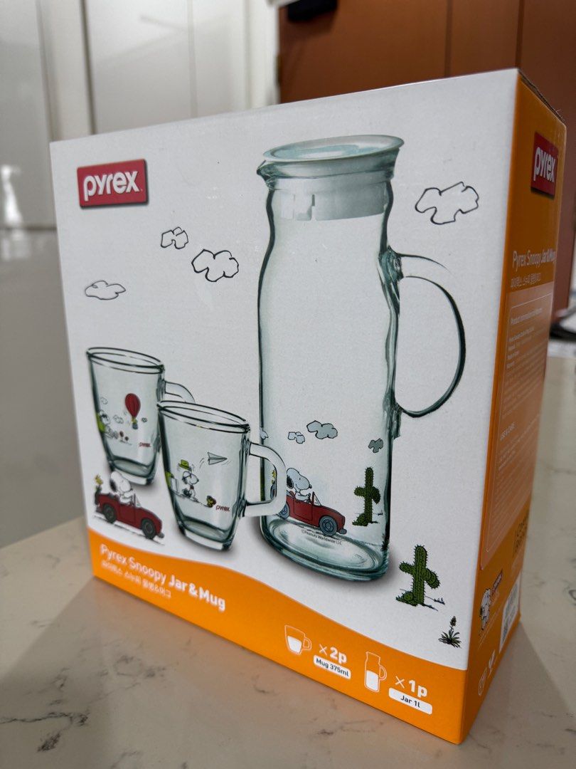 Pyrex Snoopy Brand new water jar and 2 mugs, Furniture & Home Living ...