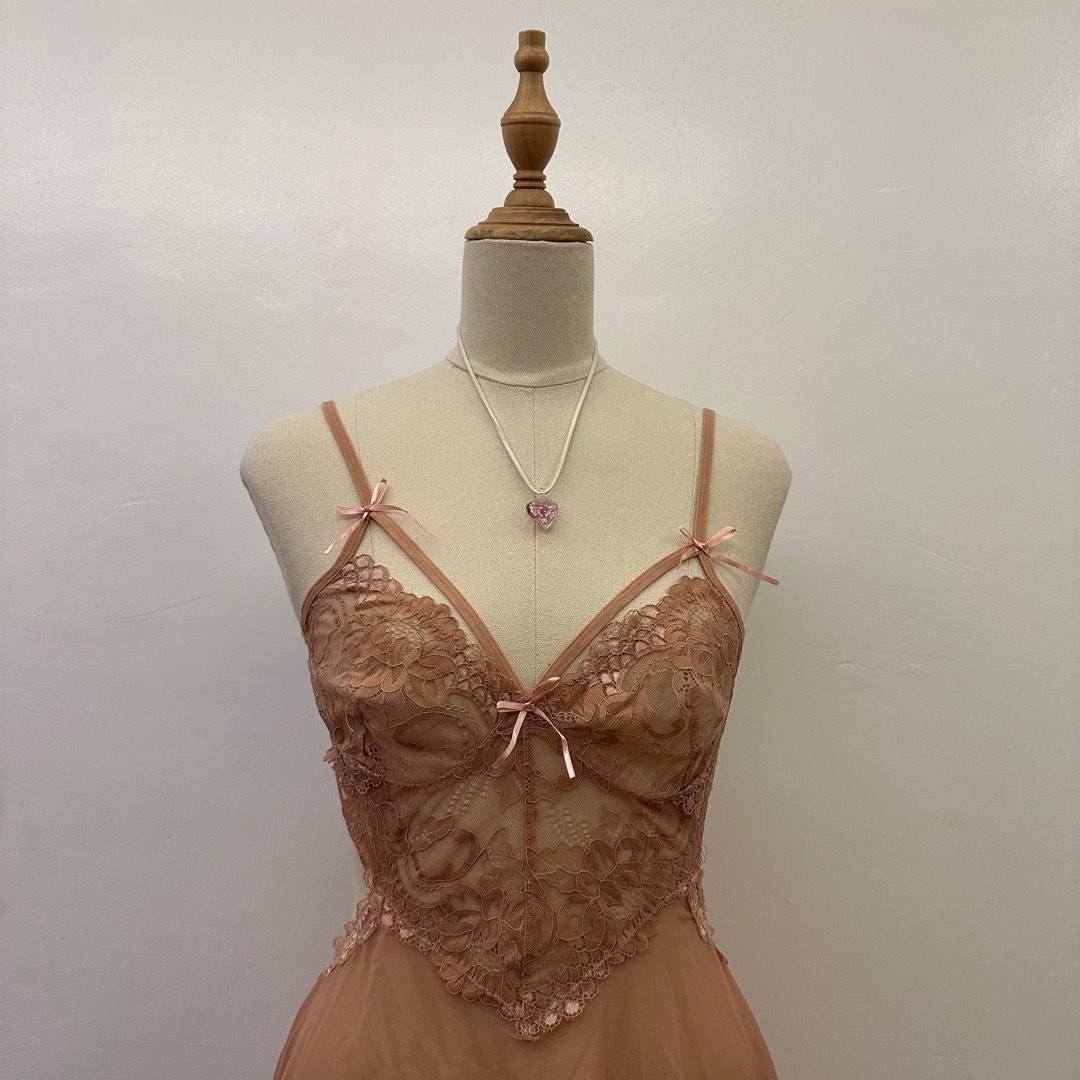 Rare Coquette Rust Lace Ribbon Dress, Women's Fashion, Dresses & Sets ...