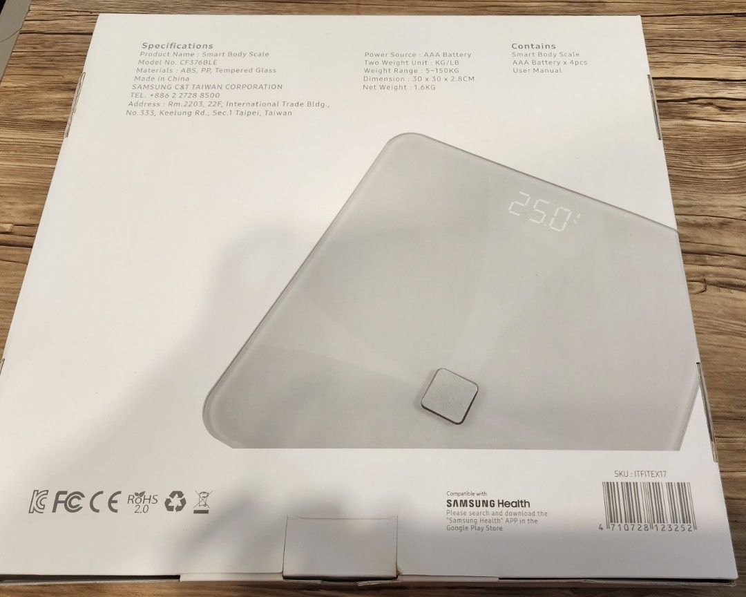 SAMSUNG ITFIT Smart Body Scale ITFITEX17 智能體脂磅 體重計 可連 APP (全新), 健康及營養食用 ...