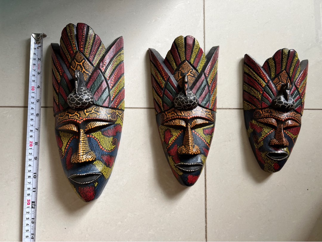 Set of 3 African Masks Rustic Wall Decor, Furniture & Home Living, Home ...
