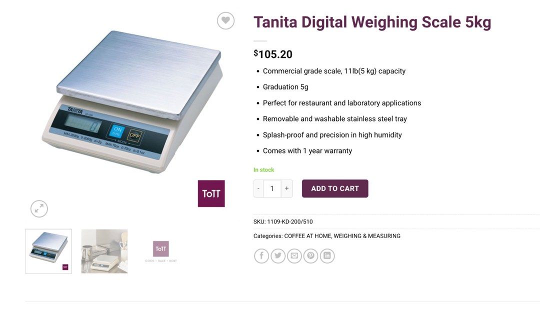 Tanita Digital Weighing Scale 5KG, TV & Home Appliances, Kitchen Appliances, Other Kitchen ...