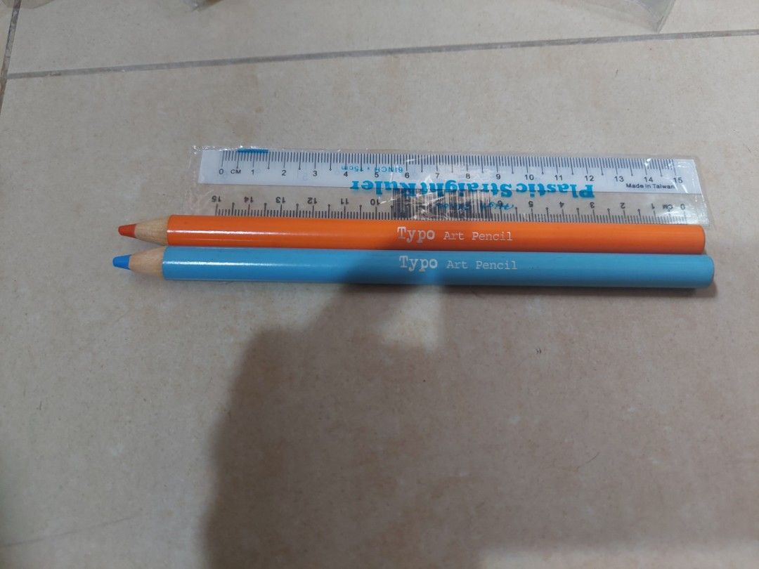 Typo art pencil blue and orange, Hobbies & Toys, Stationery & Craft ...