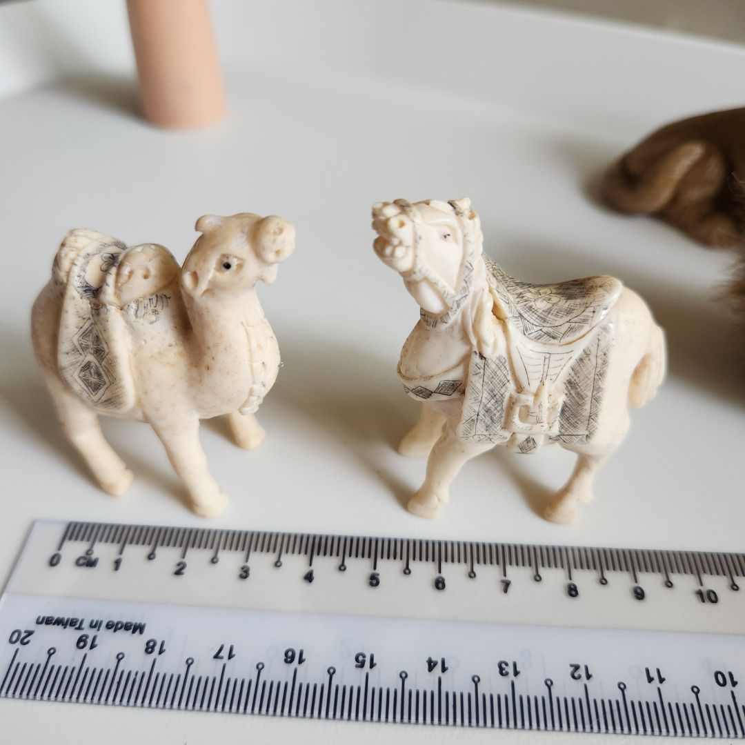 Vintage hand carved bone ivory colour resin camel and house figure ...