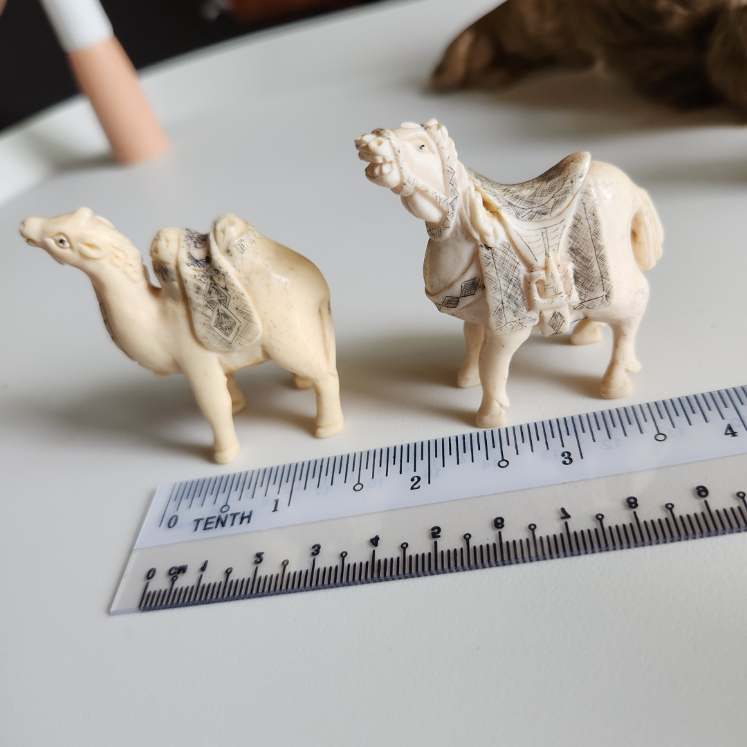 Vintage hand carved bone ivory colour resin camel and house figure ...