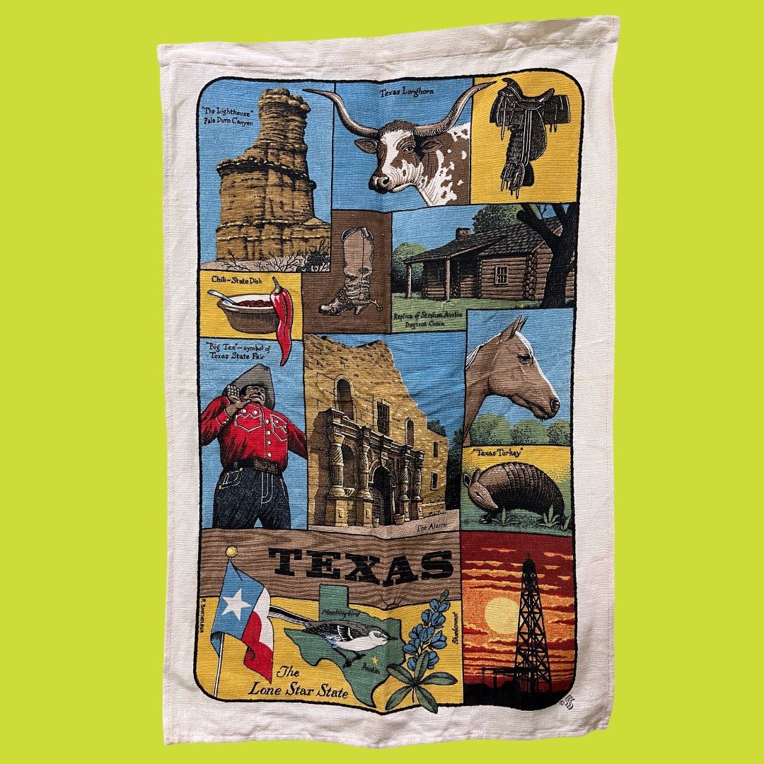Vintage R. Batchelder Retro TEXAS The Lone Star State Linen Tea Towel ...