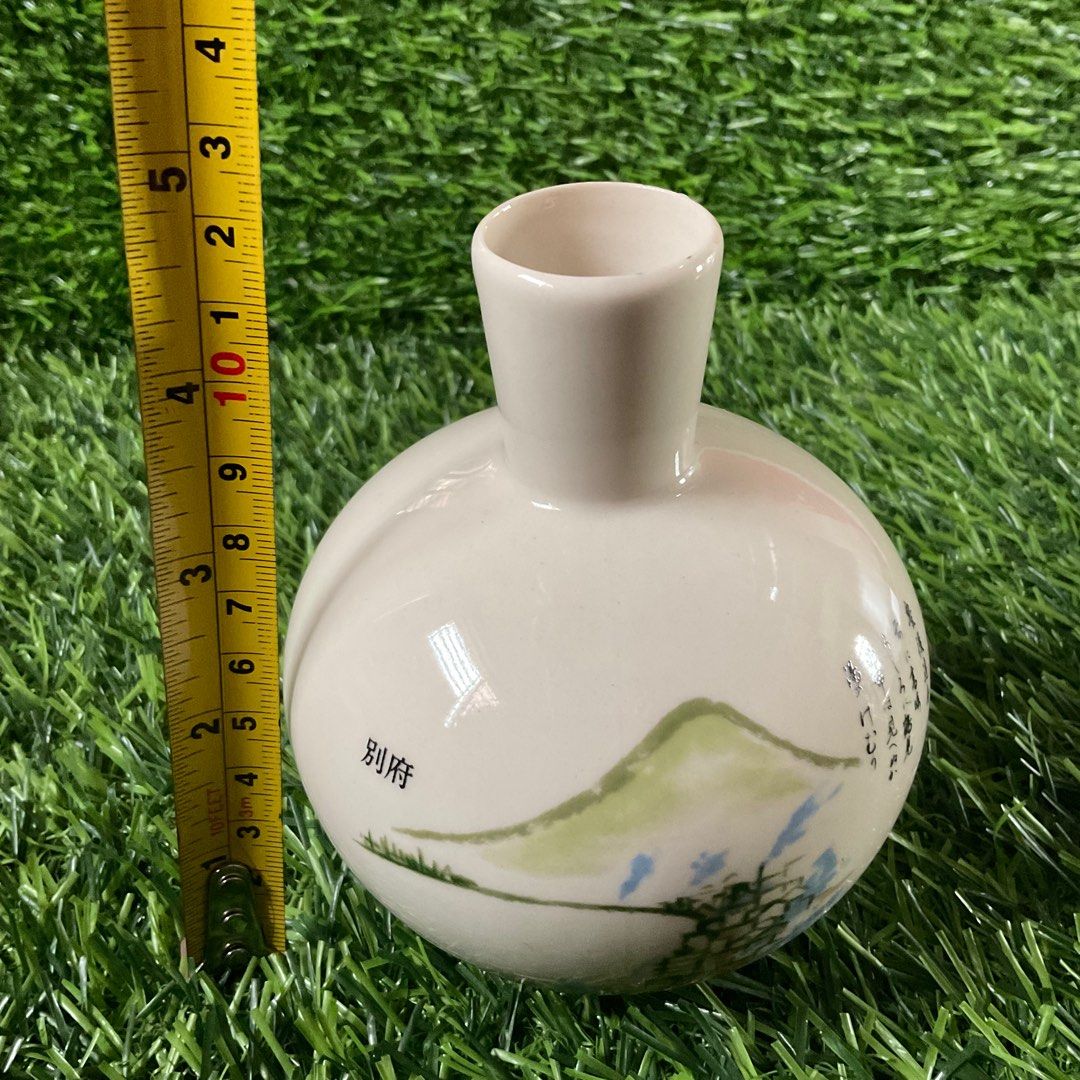 Vintage White Ceramic Handpainted Green Mountain Blue Landscape Village ...