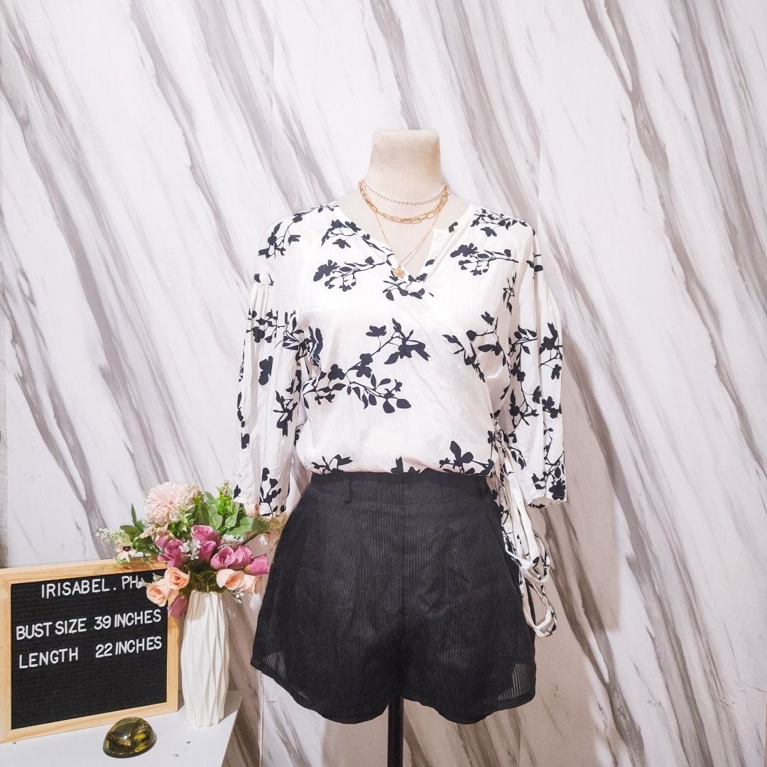 wrap around floral top, Women's Fashion, Tops, Blouses on Carousell