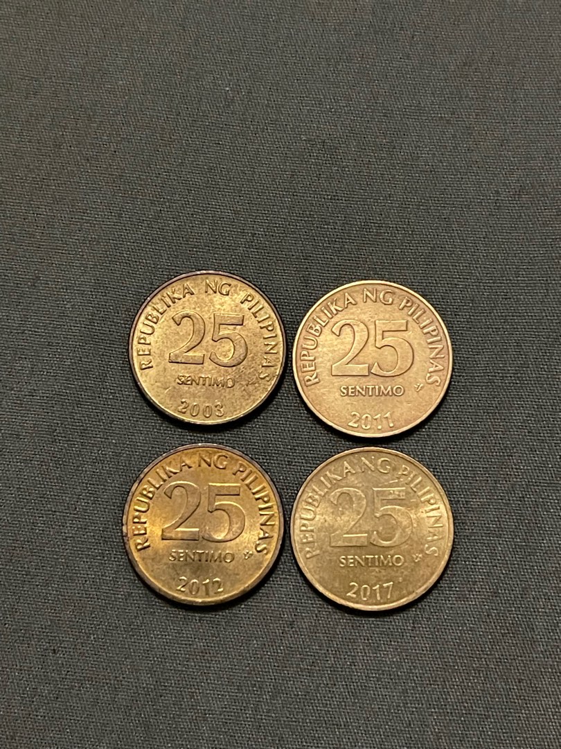 25 sentimo (2003, 2011, 2012, 2017) Philippine coins, semi hard to find, Hobbies & Toys ...