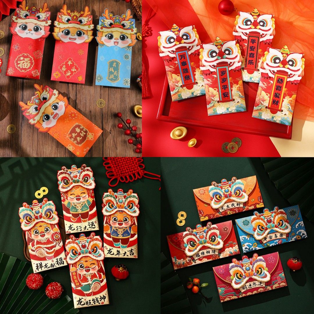 4pcs pack CNY Red Lucky Packet 2024 Dragon Year Design, Hobbies & Toys ...
