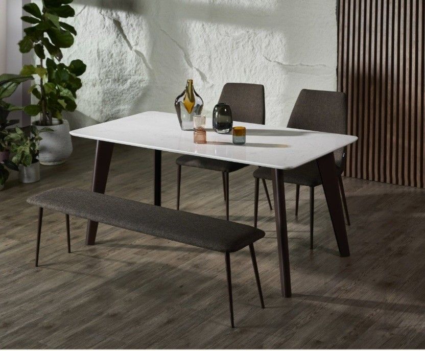 Carrara Quartz Top Dining Table With Marble Accents (Straight Cut With ...