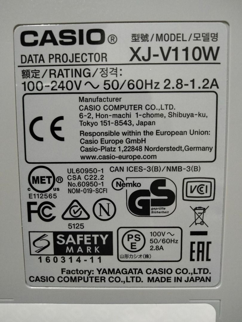CASIO XJ-V110W Projector, TV & Home Appliances, TV & Entertainment ...