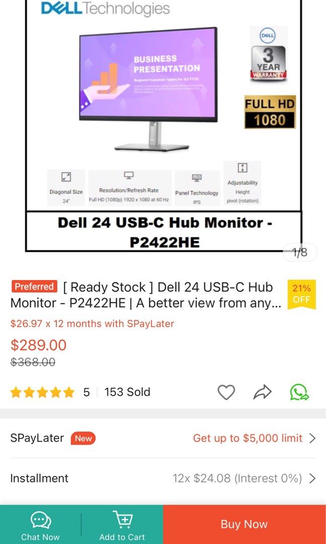 DELL P2422HE 24" inch FHD IPS Monitor Height Swivel Rotate Landscape ...