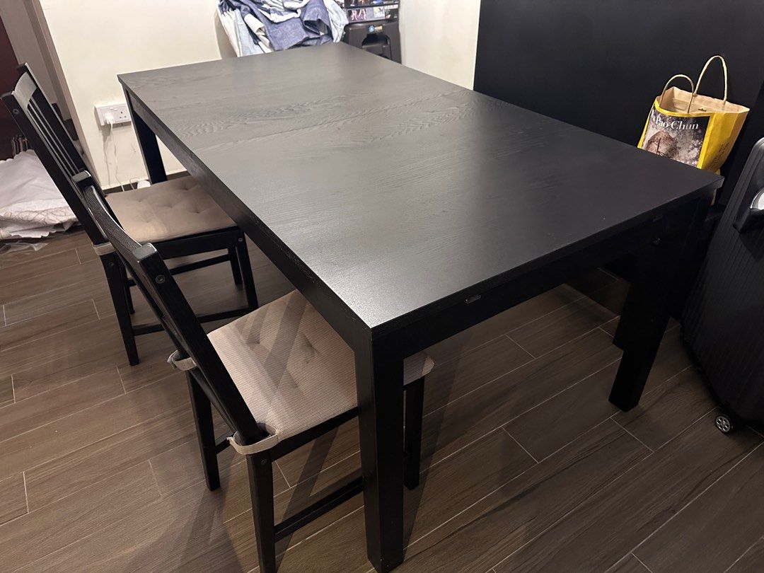 (Like new) Extendable dining table (4-10 pax) with 2 chairs + 1 bench ...