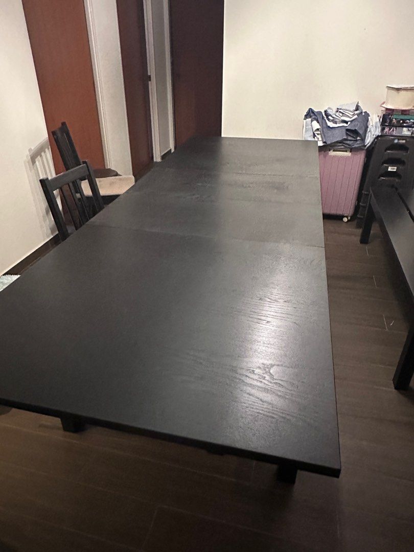 (Like new) Extendable dining table (4-10 pax) with 2 chairs + 1 bench ...