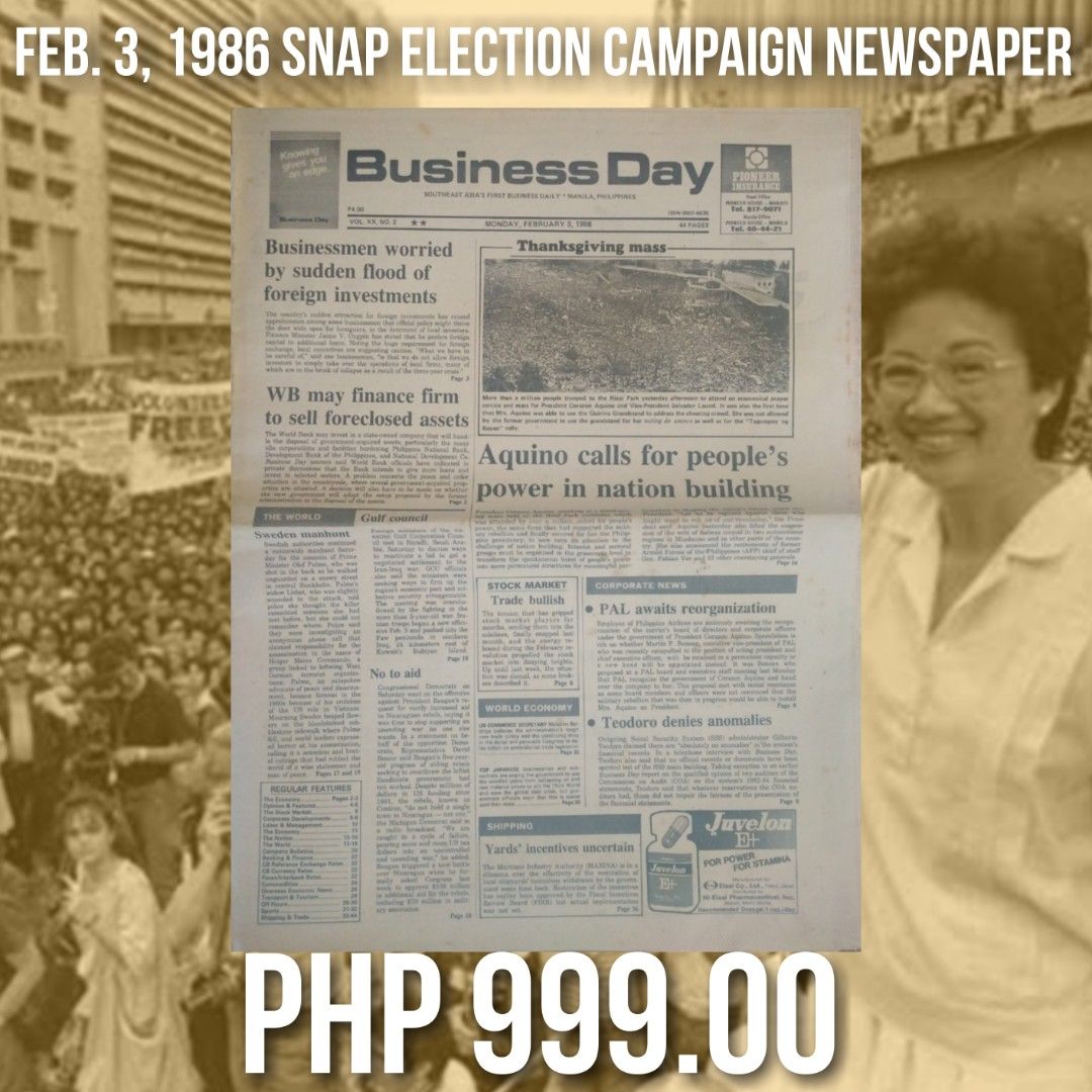(EXTREMELY RARE) Feb. 3, 1986 Snap Election Campaign Newspaper, Hobbies ...