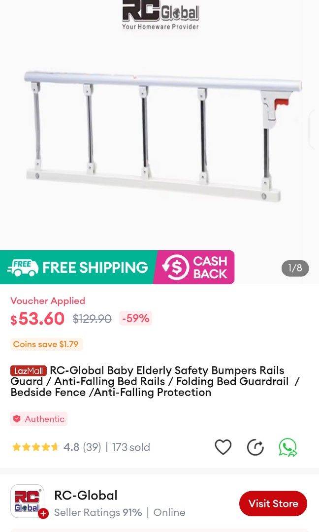 Handrail for elderly on bed, Health & Nutrition, Assistive ...