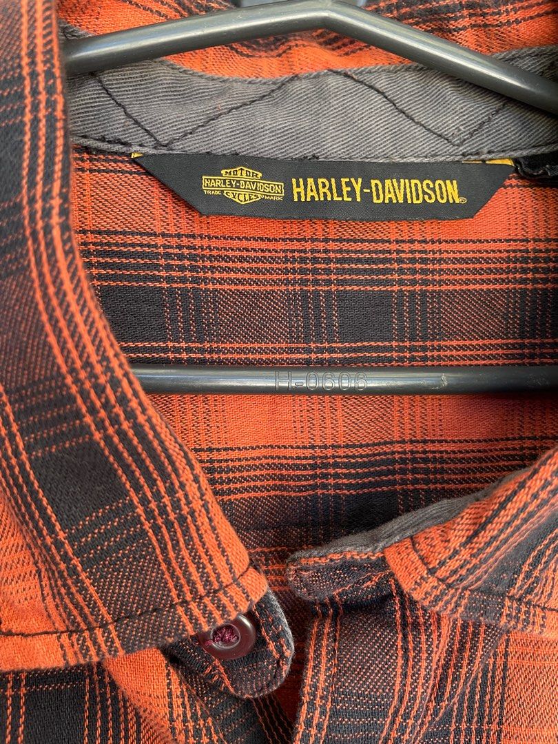 Harley Davidson Flannel Big Logo Patch Button Down, Men's Fashion, Tops ...