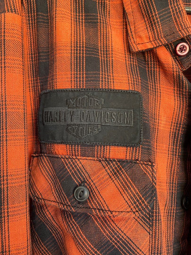 Harley Davidson Flannel Big Logo Patch Button Down, Men's Fashion, Tops ...