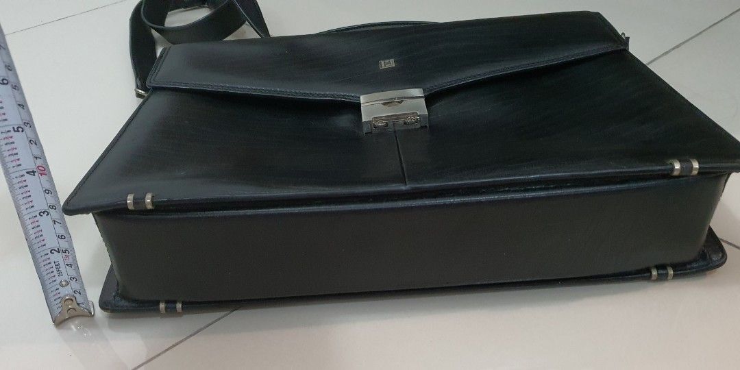 Kaufmann Genuine leather black laptop bag flip briefcase with lock ...