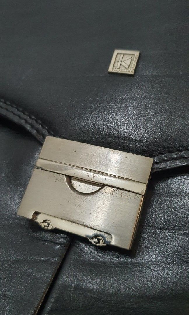 Kaufmann Genuine leather black laptop bag flip briefcase with lock ...