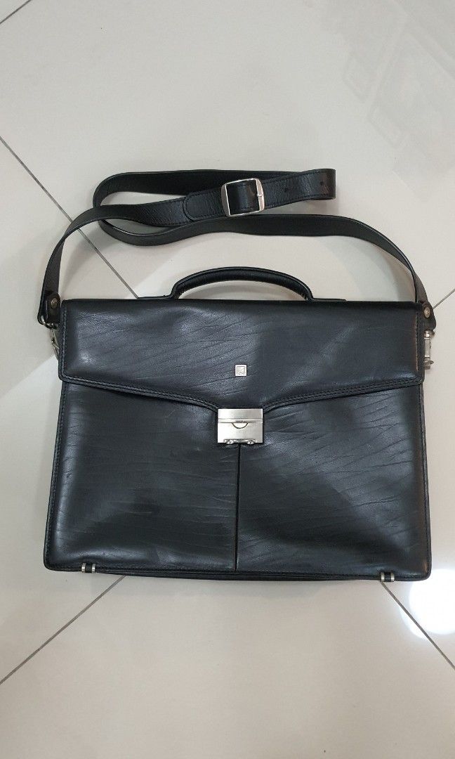 Kaufmann Genuine leather black laptop bag flip briefcase with lock ...