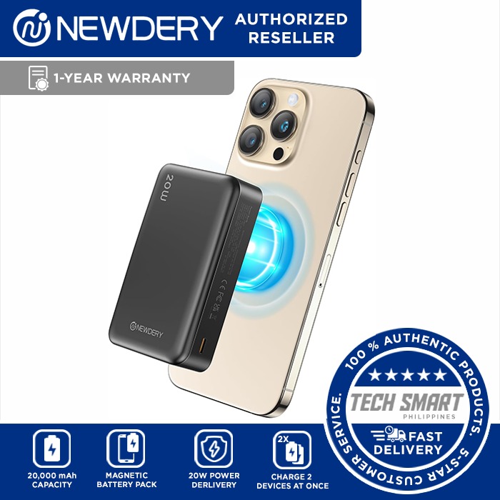 NEWDERY 20000mAh Magnetic Battery Pack, Power Bank PD 20W Fast Charging, Wireless Portable ...