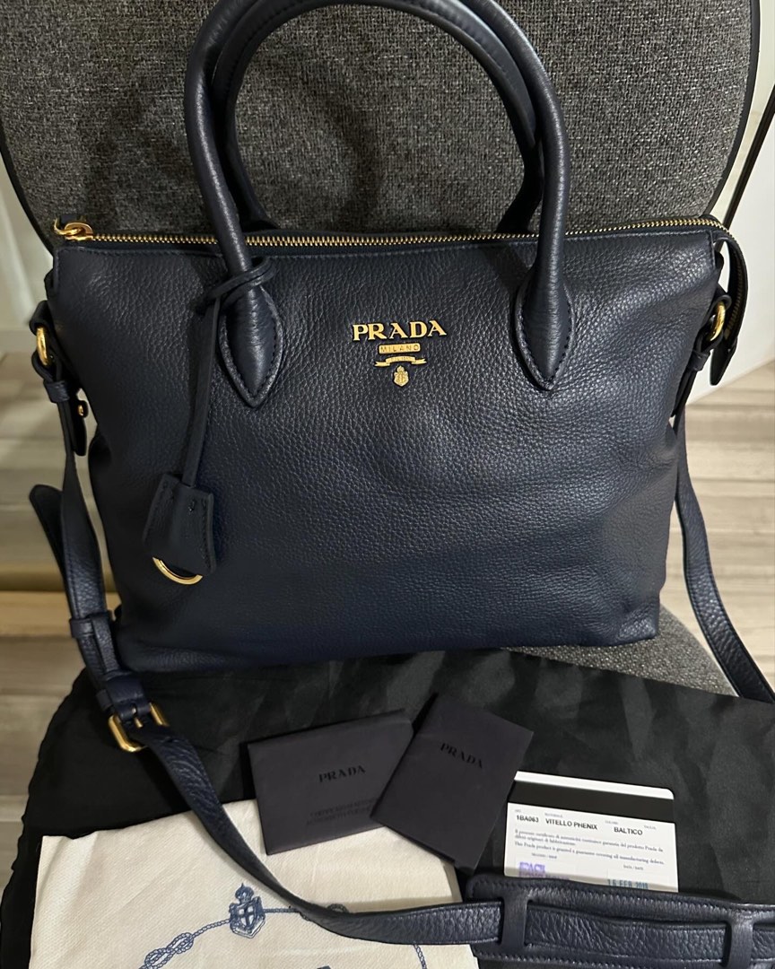 RUSH Authentic Prada Vitello Daino GHW in Dark Blue, Luxury, Bags & Wallets on Carousell