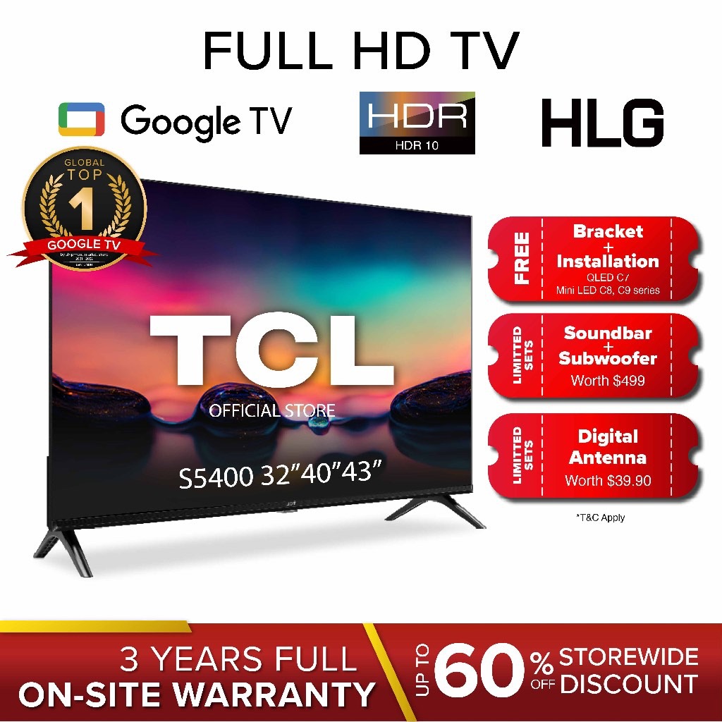 TCL S5400 Smart TV 32 40 43 inch | Full HD Google TV | Dolby Audio ...